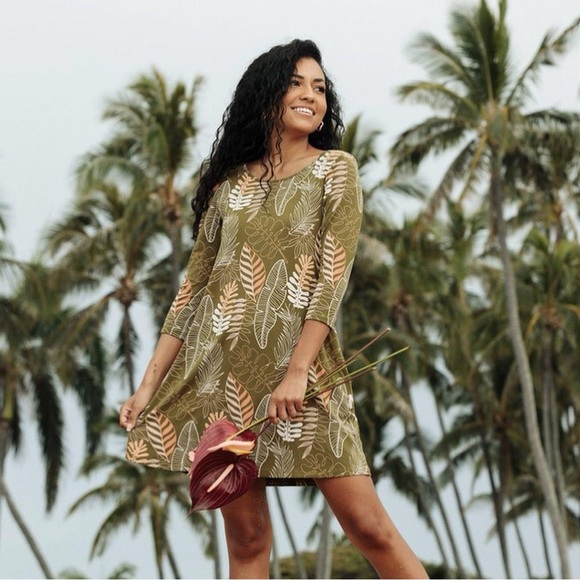 Fighting Eel | Dresses | Nwt Fighting Eel Dress Tobi In Olive Painted Palms | Poshmark